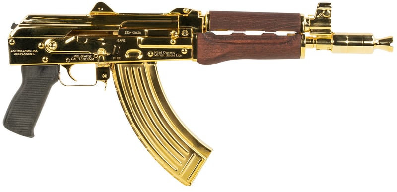 ZASTAVA ZPAP92 7.62x39 10ʺ 30rd AK47 Pistol - 24k Gold Plating / Red ...